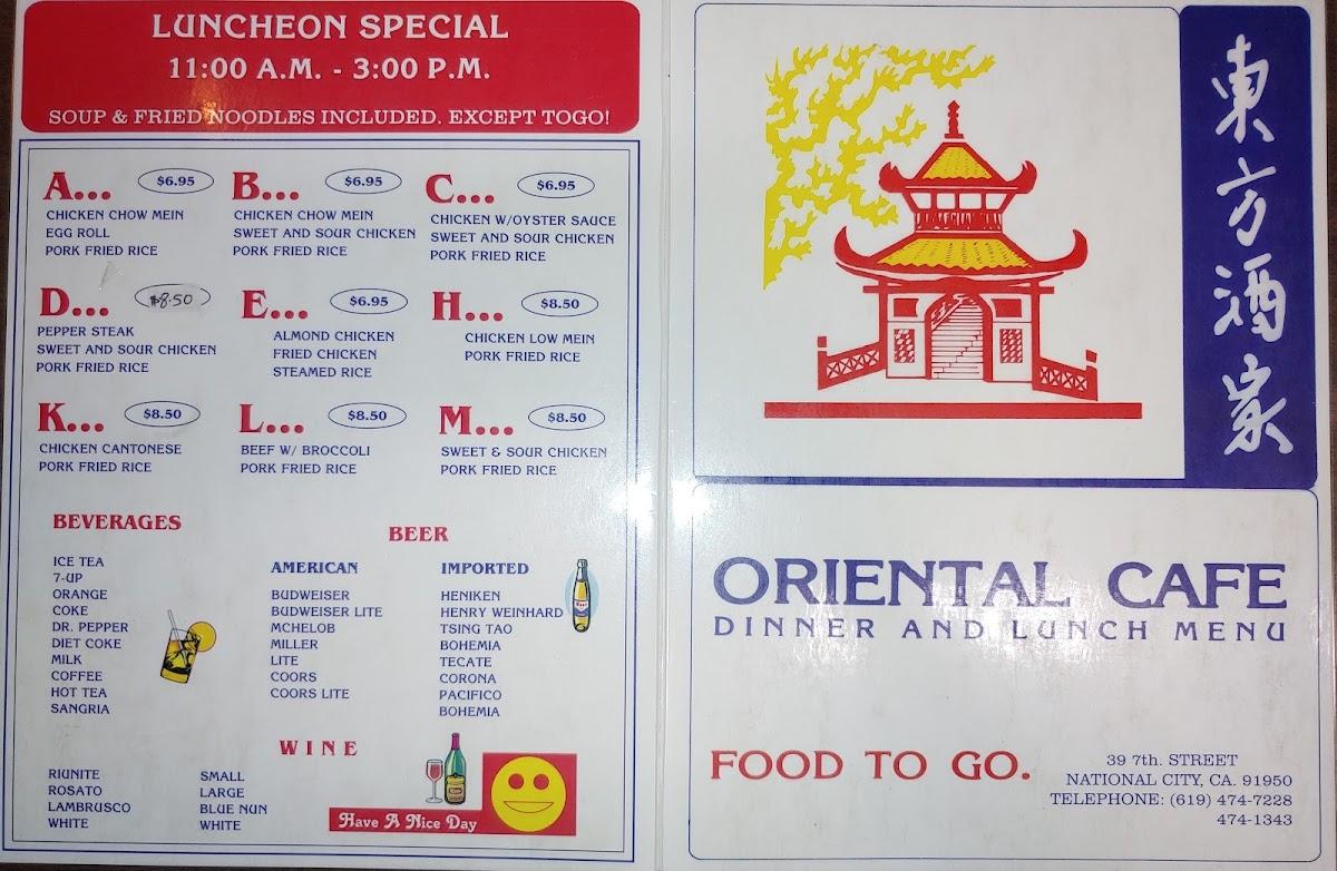 Menu at Oriental Cafe, National City