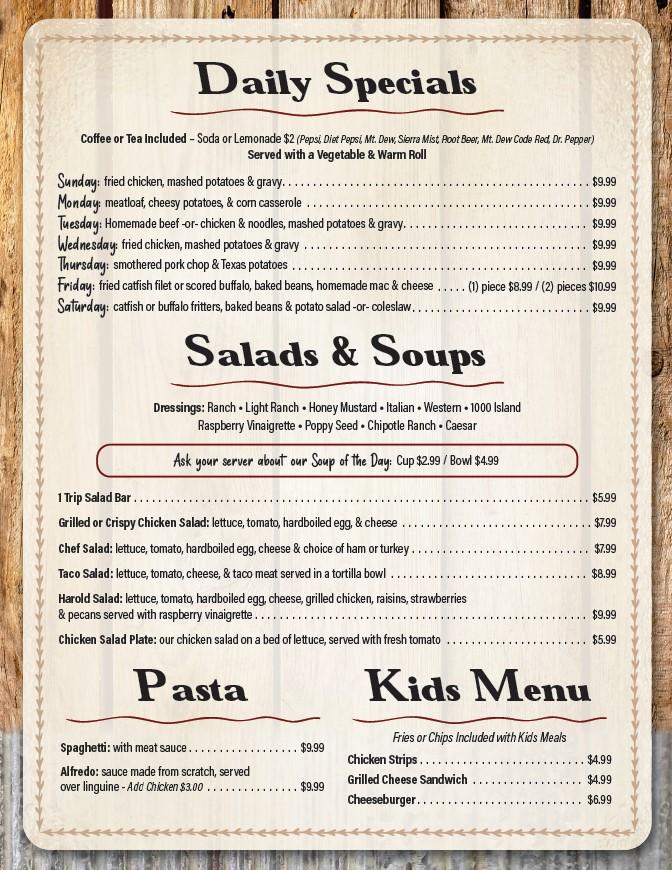 Menu at South Side Cafe, Rushville