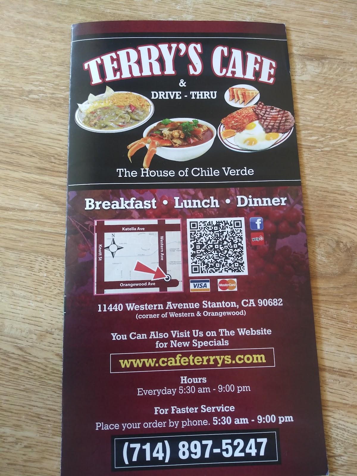 Menu at Terry's Cafe, Stanton