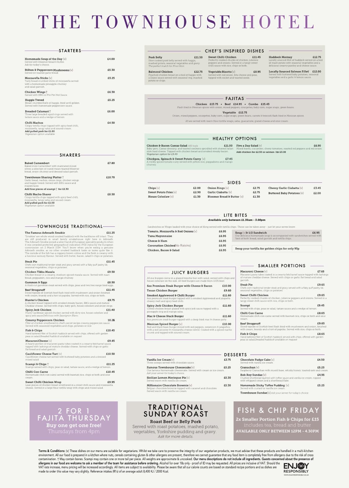 Menu at The Townhouse Hotel Arbroath pub & bar, Arbroath