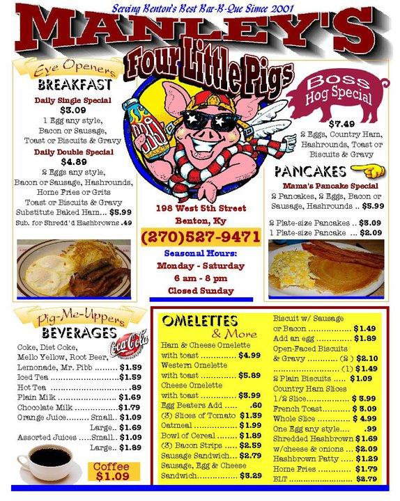 Menu at 4 Little Pigs BBQ, Benton