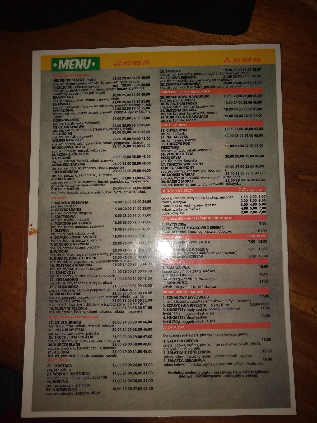 Menu at Biesiadowo restaurant, Koluszki