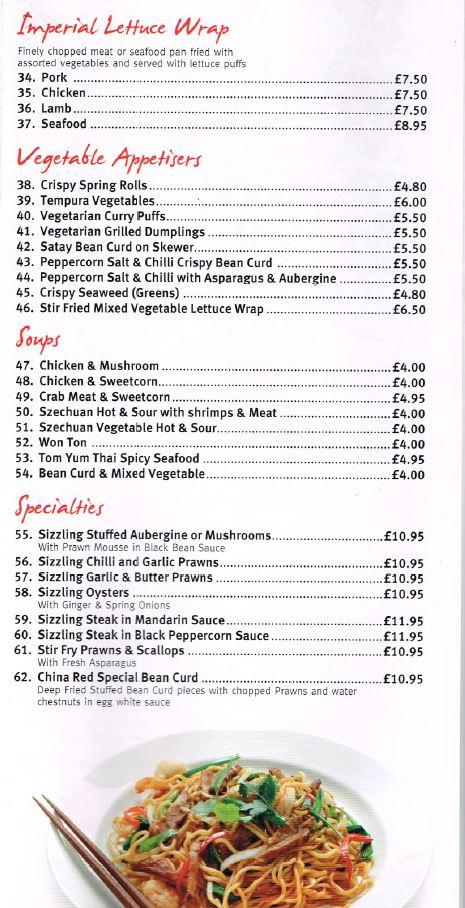 Menu at China Red restaurant, Hatfield, 16 Bradmore Green