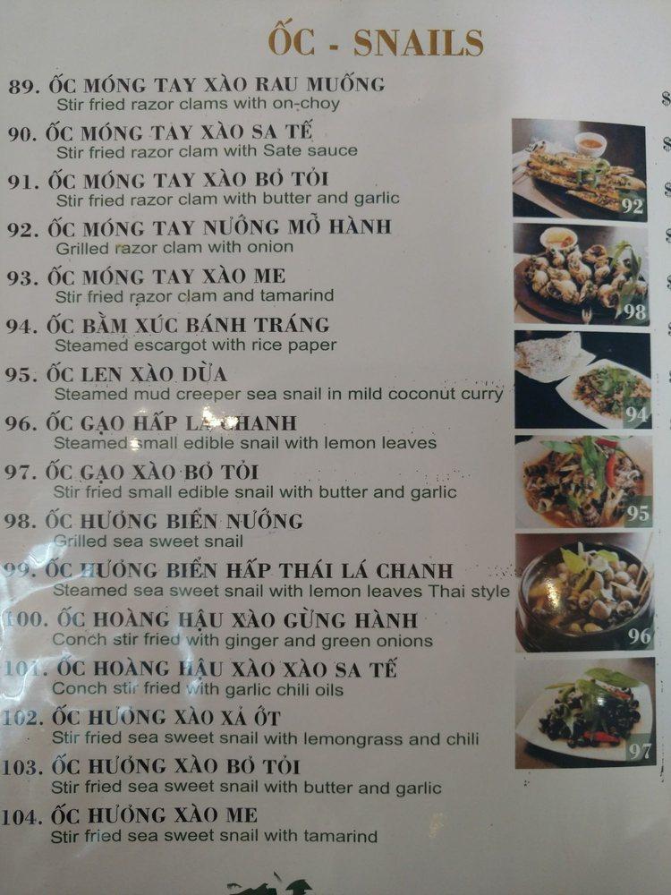 Menu at Dong Que Restaurant, San Jose, 2852 Alum Rock Ave