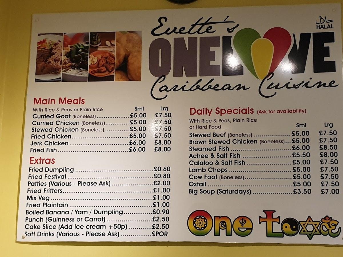 Menu at One Love Caribbean Take Away Restaurant, Bradford