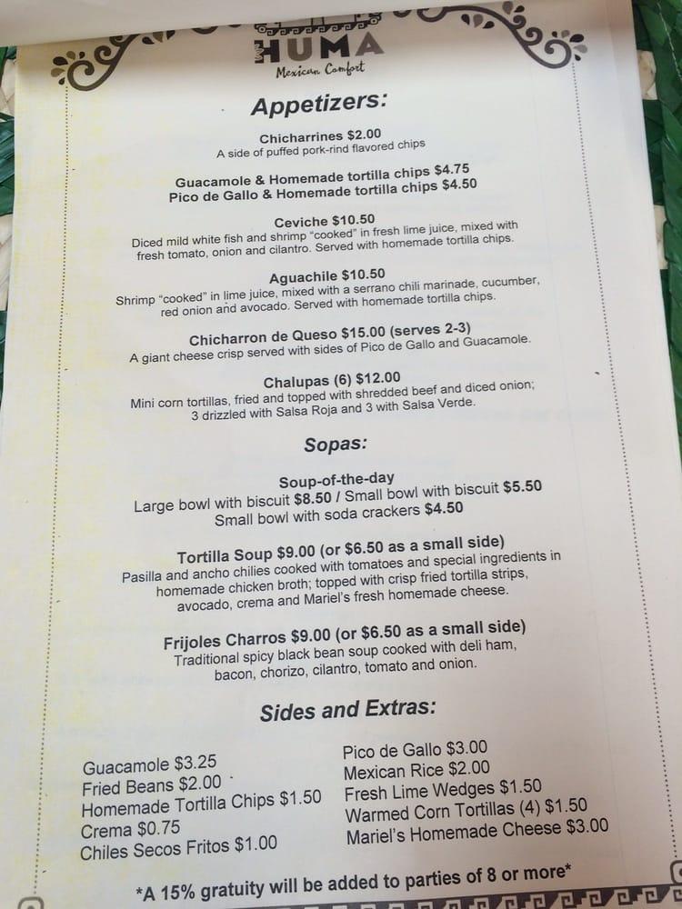 Menu at Luna Mexican Restaurant, Edmonton