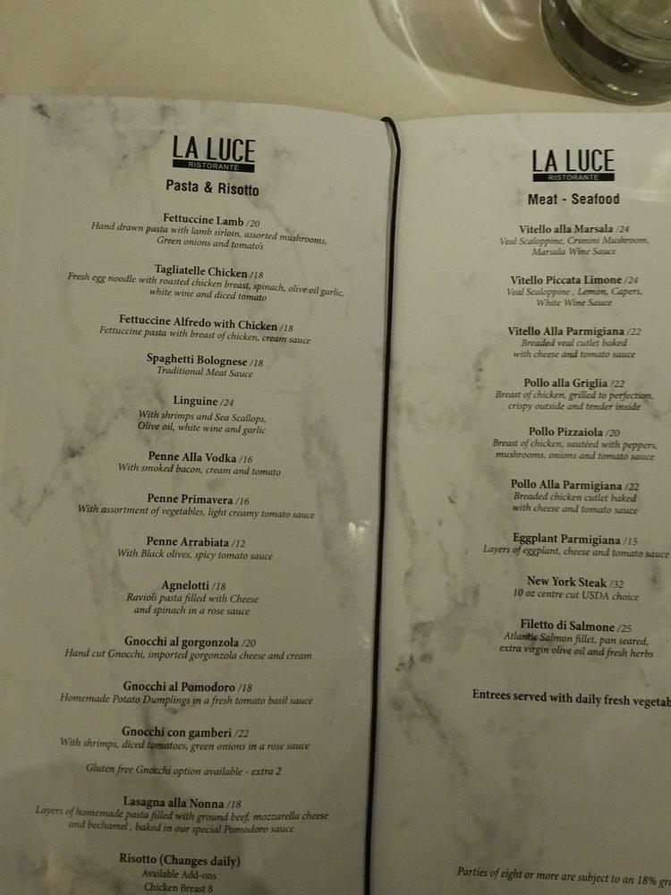 Menu at La Luce Ristorante ‍ restaurant, Toronto, Steeles Ave W