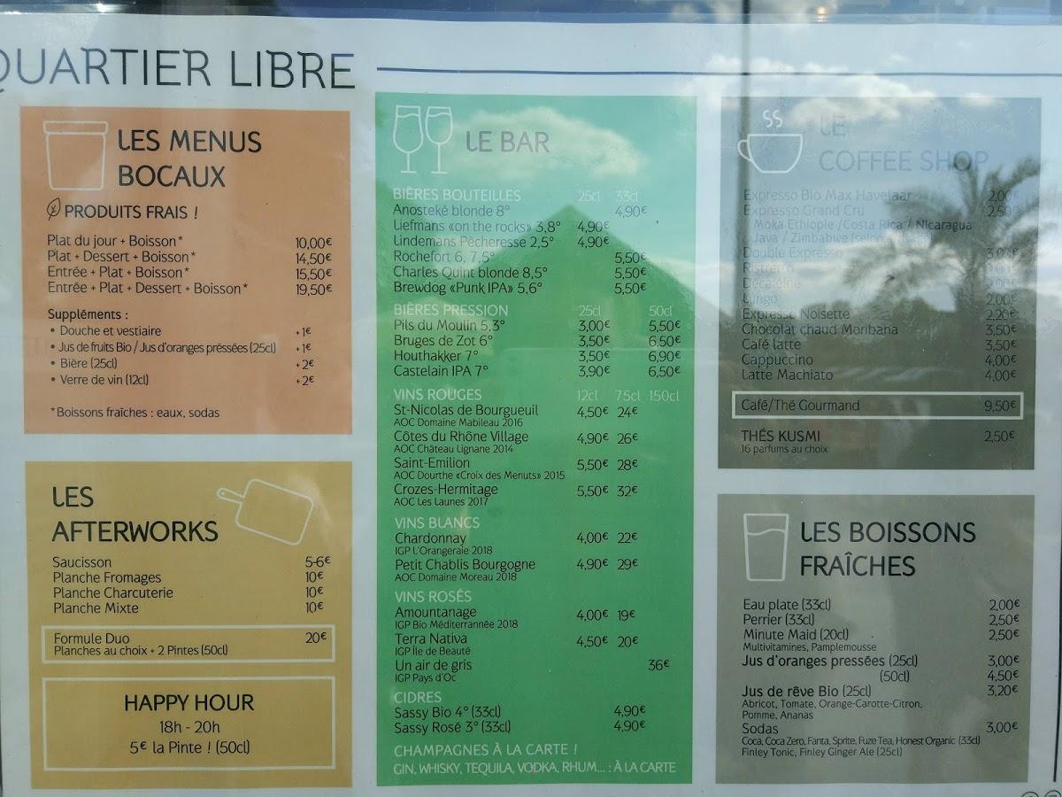 Menu at Le Quartier Libre cafe, Lille