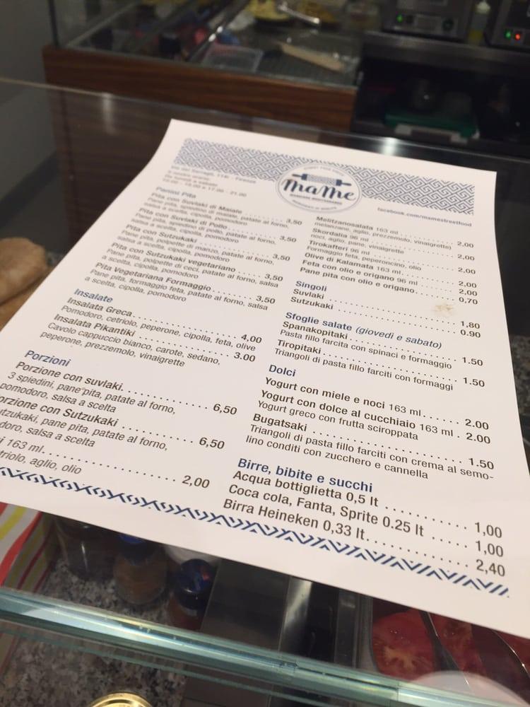Menu at Mame - Mangiare Mediterraneo, Florence