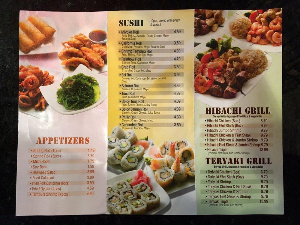 Menu at Miyoko Japanese Steakhouse, Travelers Rest