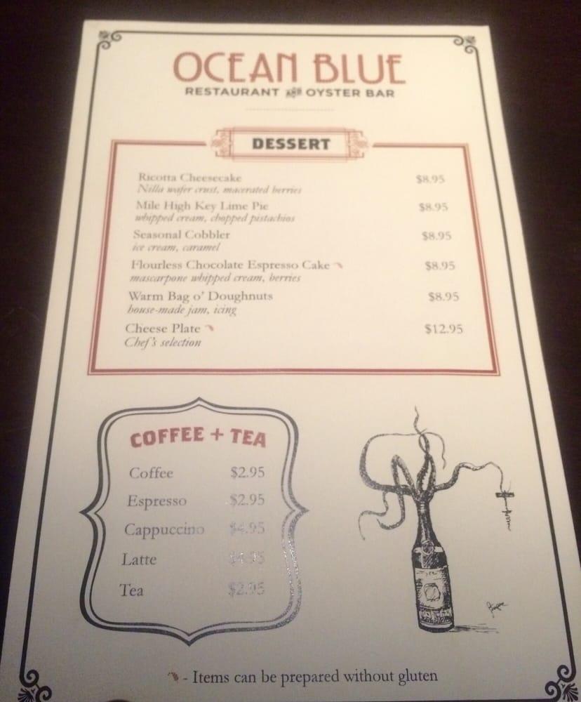 Menu at Ocean Blue Restaurant & Oyster Bar, Utica