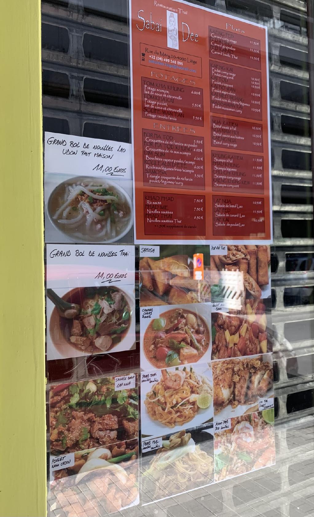 Menu at SabaiDee Traiteur Lao-Thaï, Liège