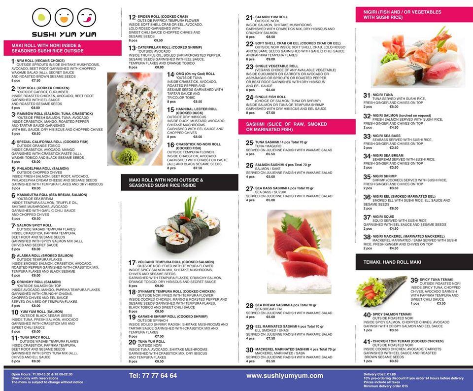 Menu at Sushi Yum Yum, Nicosia