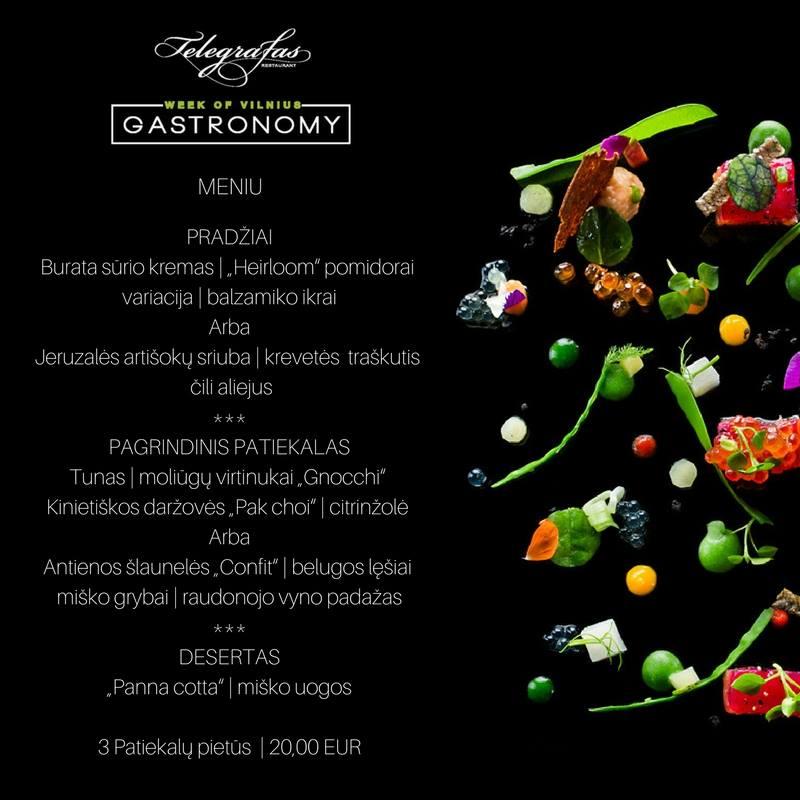 Menu at Telegrafas restaurant, Vilnius
