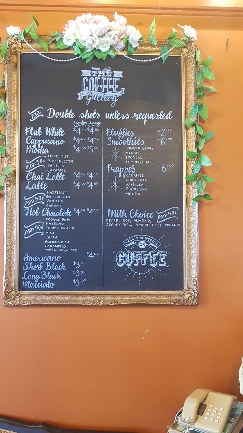 Menu at The Coffee Gallery Matamata cafe, Matamata