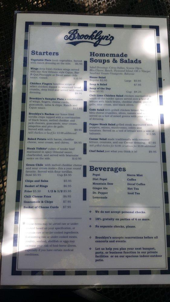 Menu at The Original Brooklyn's pub & bar, Denver, W Colfax Ave
