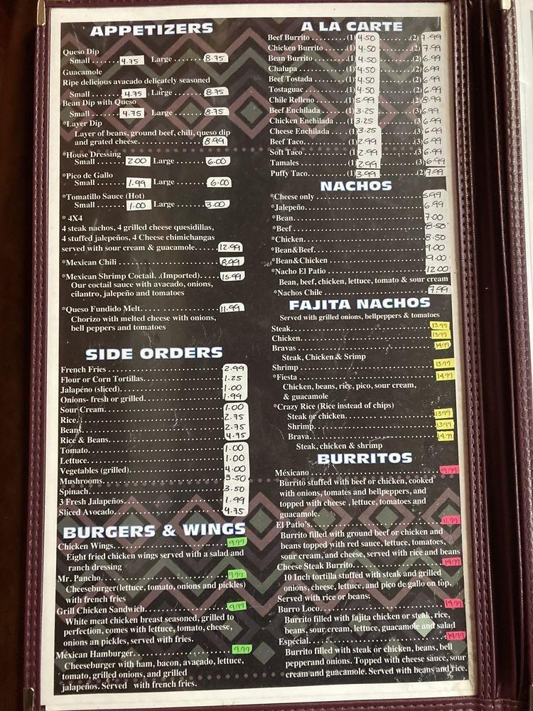 Menu at EL PATIO MEXICAN RESTAURANT BAR & GRILL, New Roads, Memorial Blvd
