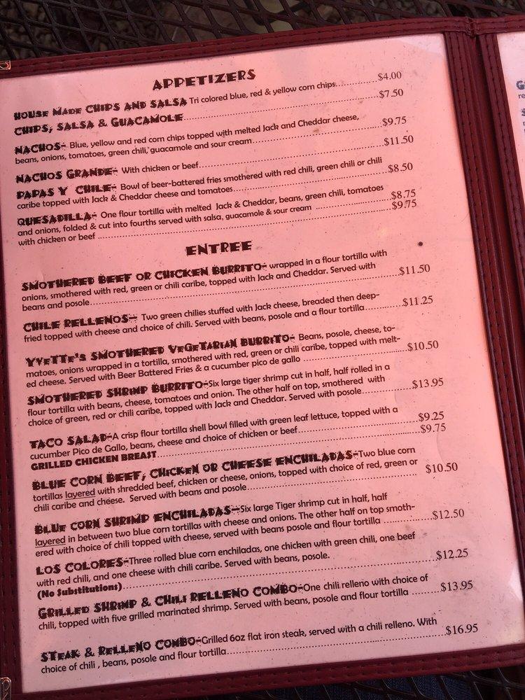 Menu at Orlando's restaurant, Taos, Don Juan Valdez Ln