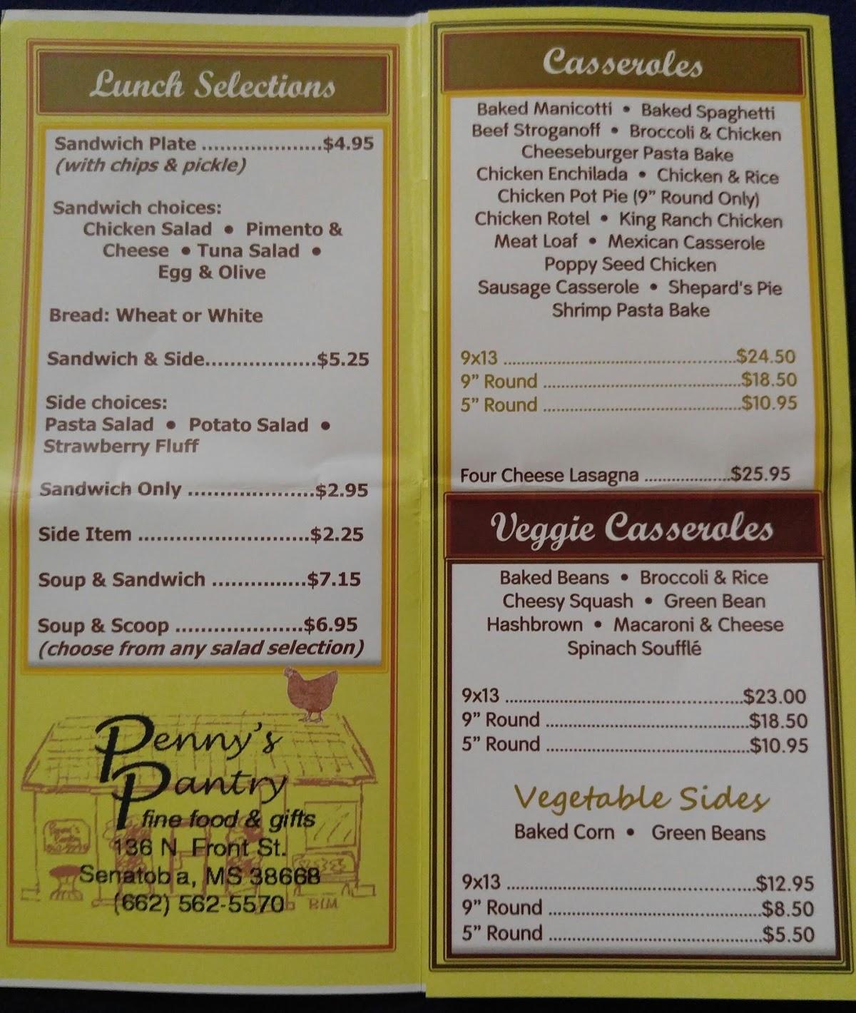 Menu at Penny's Pantry desserts, Senatobia, 136 N Front St