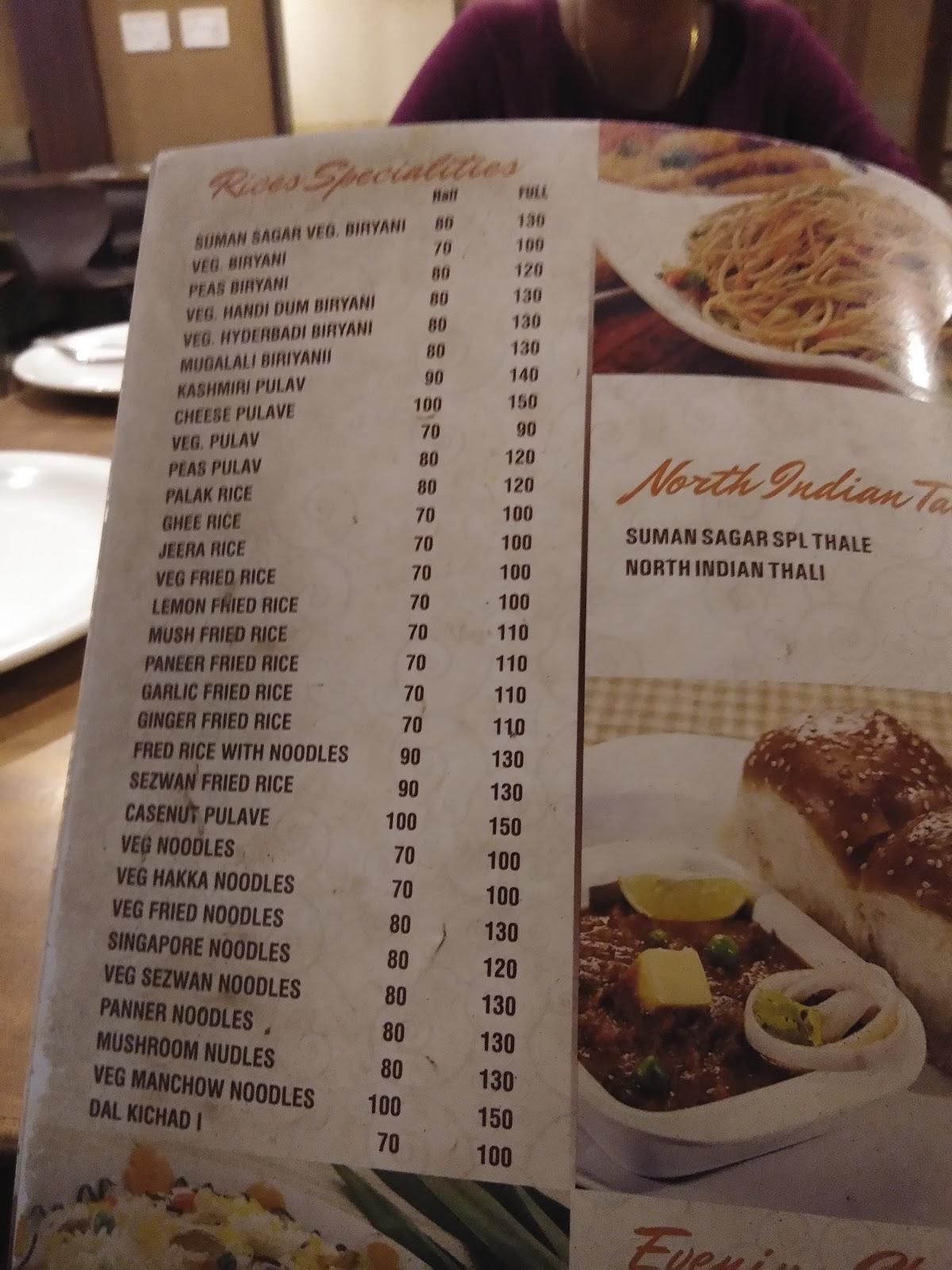 Menu at Suman Sagar Multi Cuisine Veg Restaurant, Mangaluru