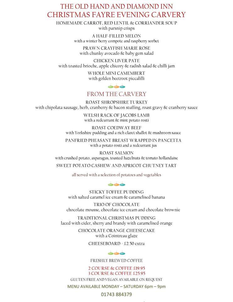 Menu at The Old Hand & Diamond Inn restaurant, Shrewsbury
