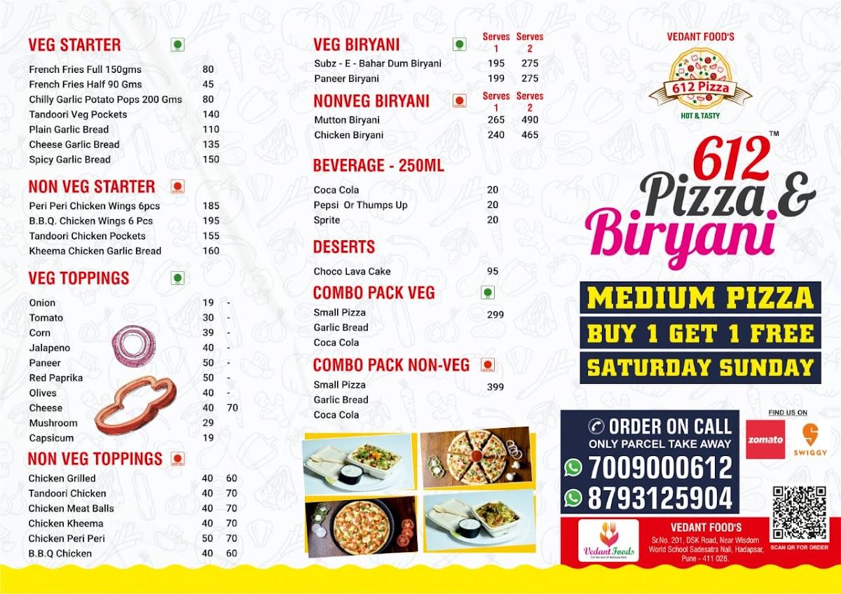 Menu at 612 pizza, Pune
