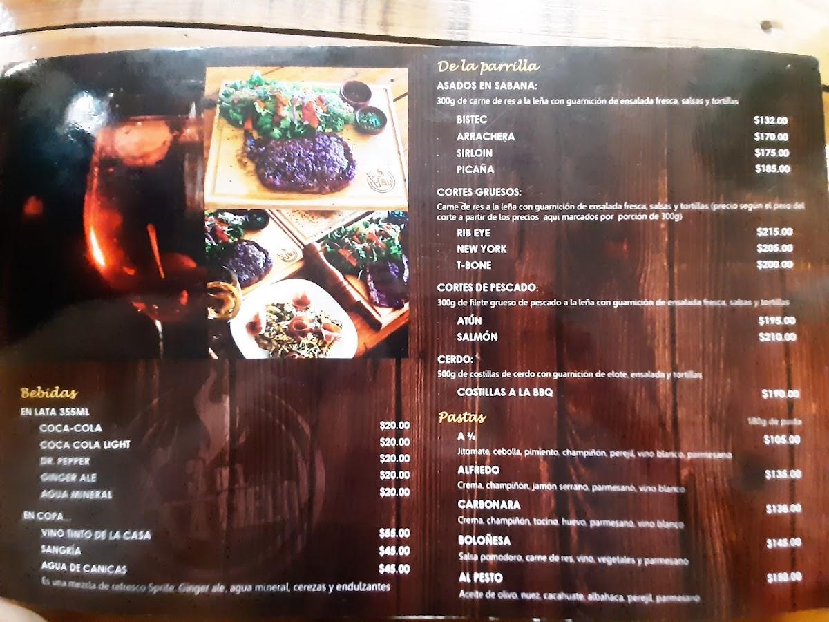 Carta de parrilla A 3/4 del Cielo - Cocina de Humo, Aguascalientes