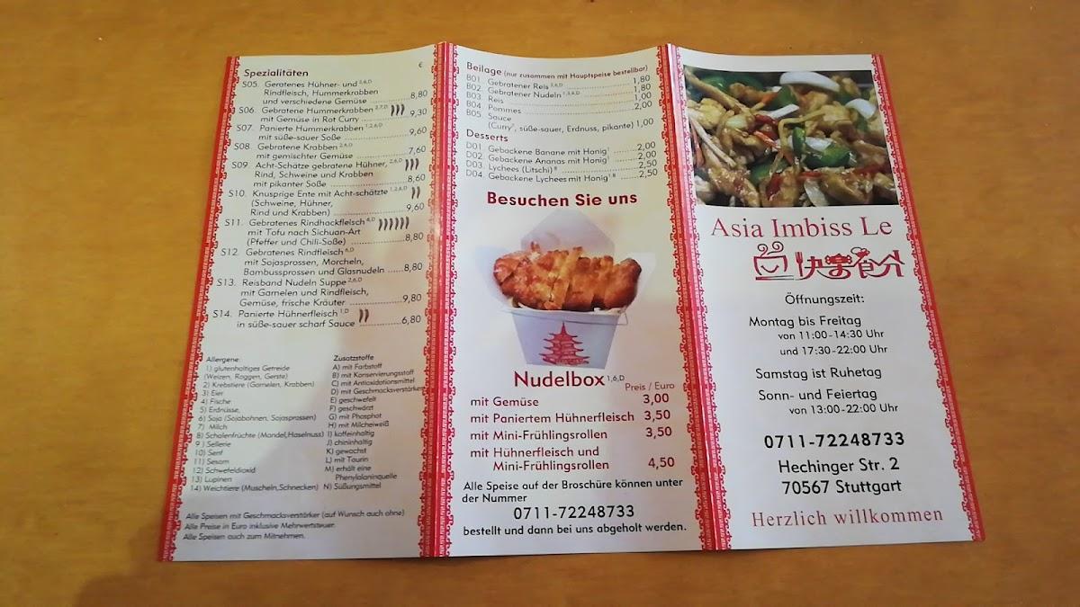 Speisekarte von Asia Imbiss Le restaurant, Stuttgart
