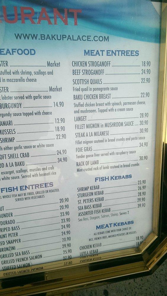 Menu at Baku Palace restaurant, New York City
