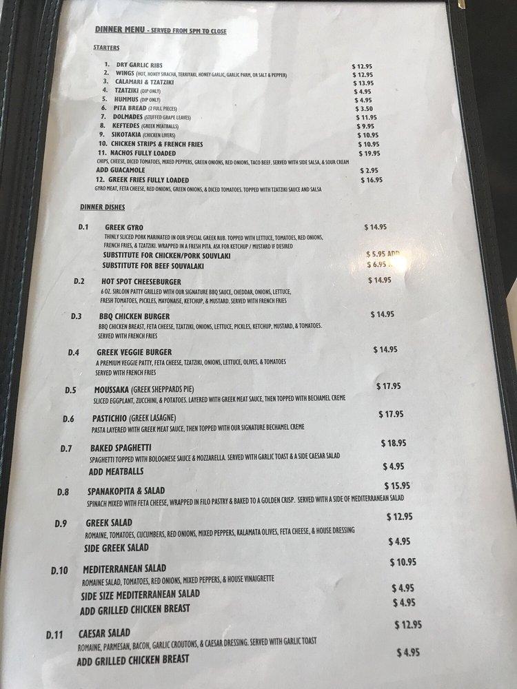 Menu at Hot Spot on 6 restaurant, Vernon
