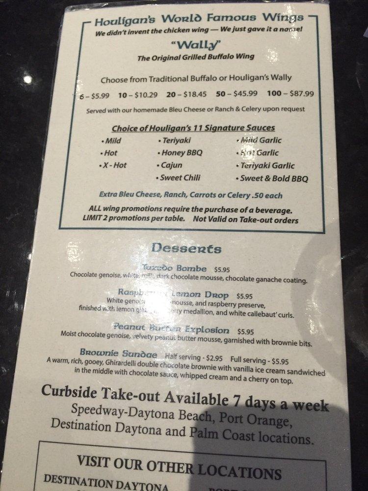 Menu at Houligan's Speedway pub & bar, Daytona Beach, W International ...