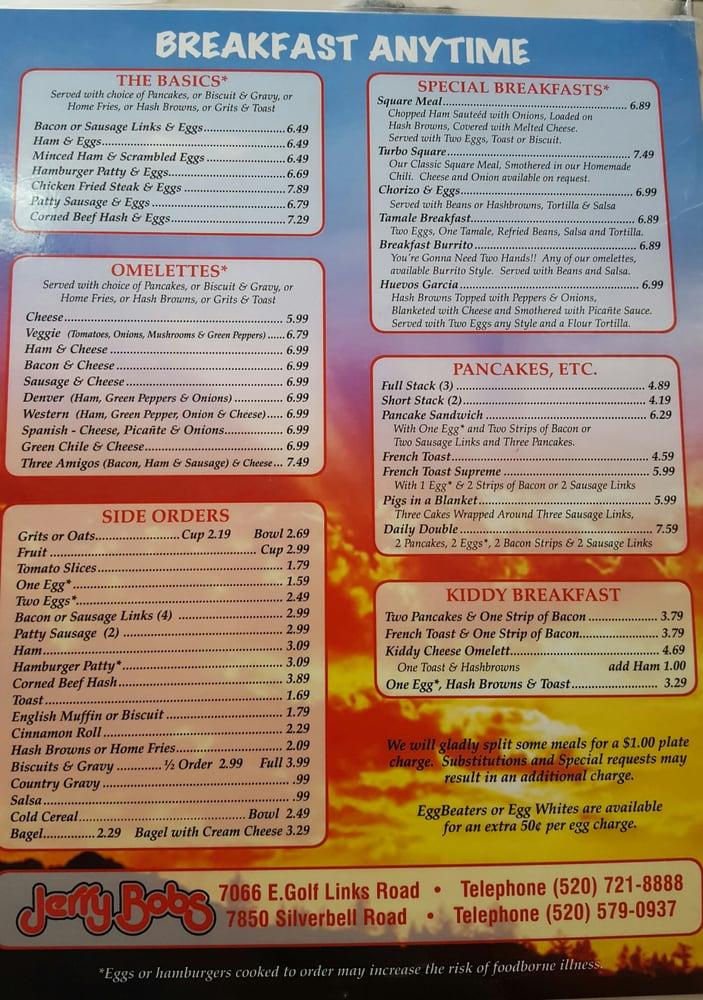 Menu at Jerry Bob's Family Restaurant, Tucson, E Golf Links Rd