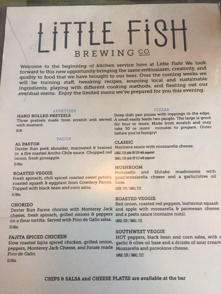 Menu at Little Fish Brewing Company pizzeria, Athens