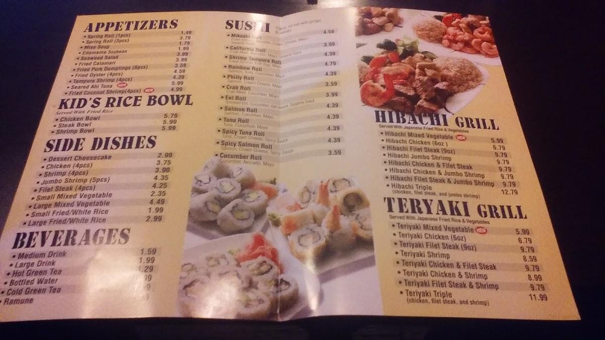 Menu at Mikoshi Japanese restaurant, Pickens