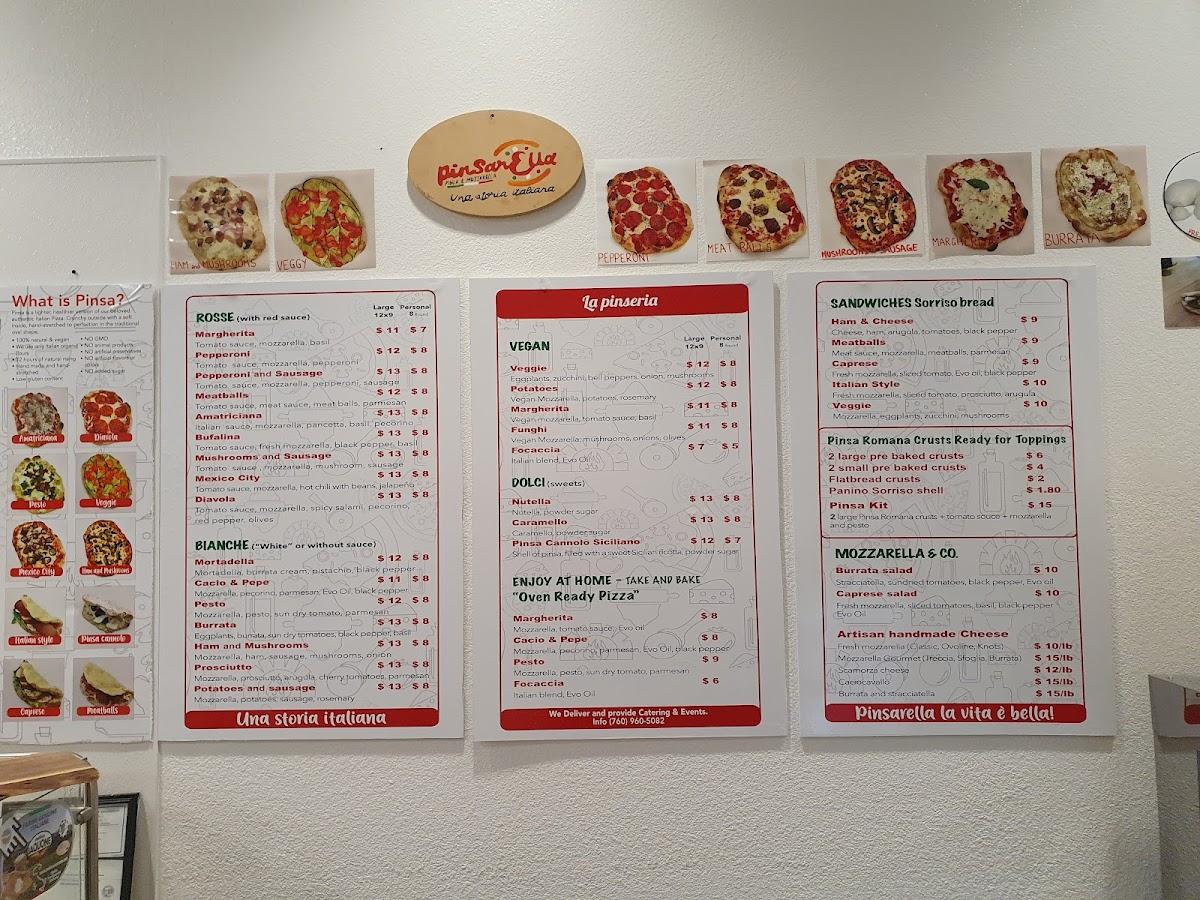 Menu at Pinsarella Pinsa Roman Pizza Crusts pizzeria, Escondido