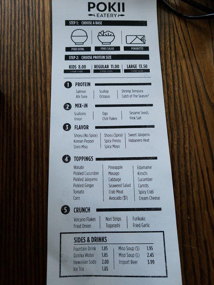 Menu at Pokii Eatery restaurant, Houston