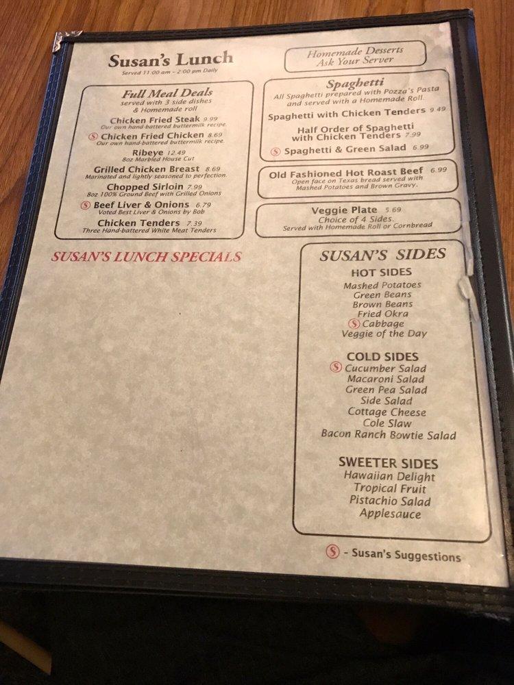 Menu at Susan's Restaurant, Springdale