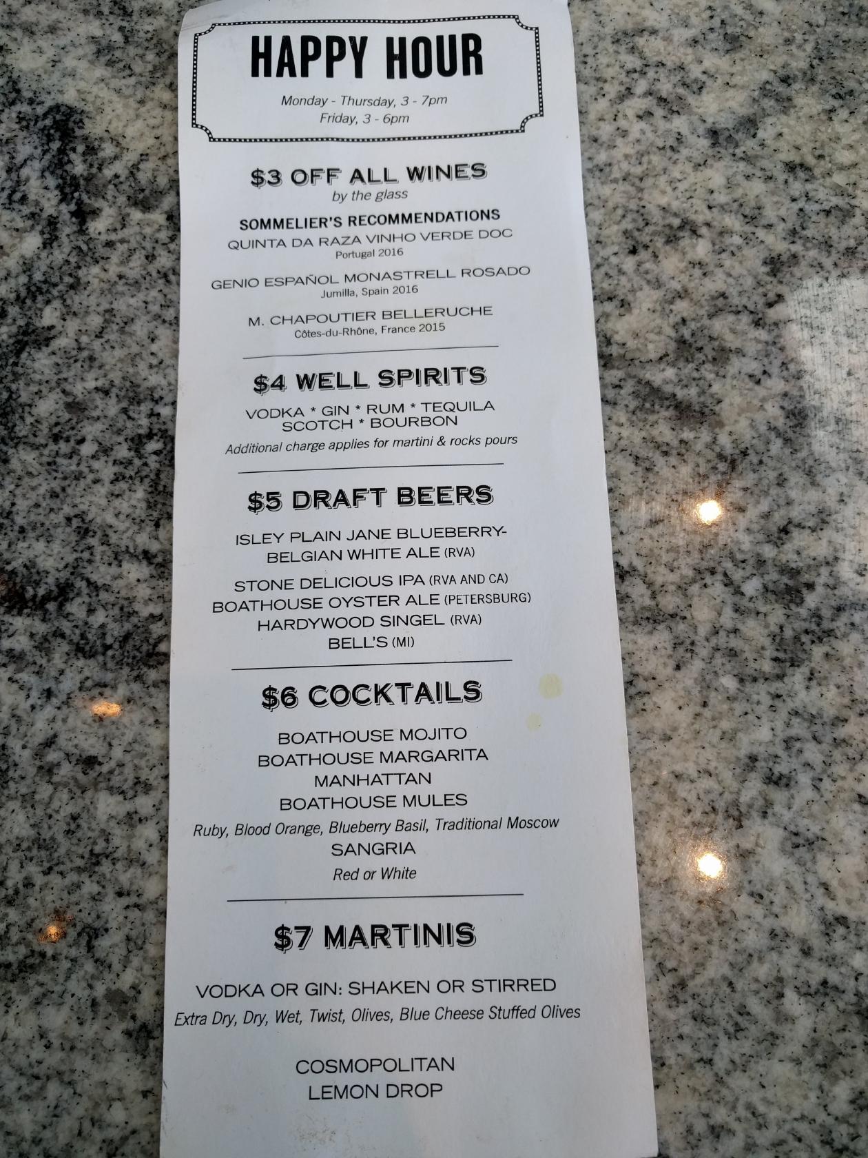 Menu at The Boathouse at City Point pub & bar, Hopewell