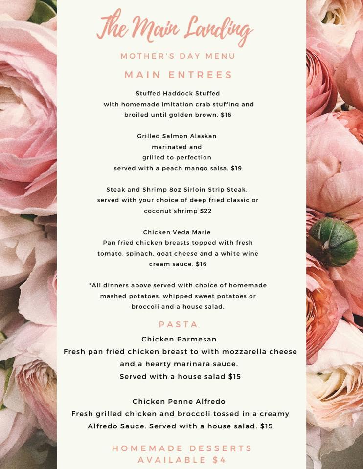 Menu at The Main Landing restaurant, Celoron