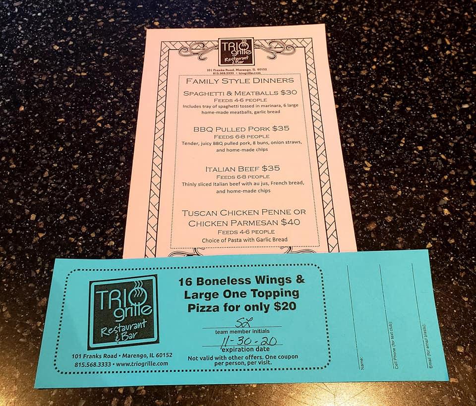 Menu at Trio Grille restaurant, Marengo