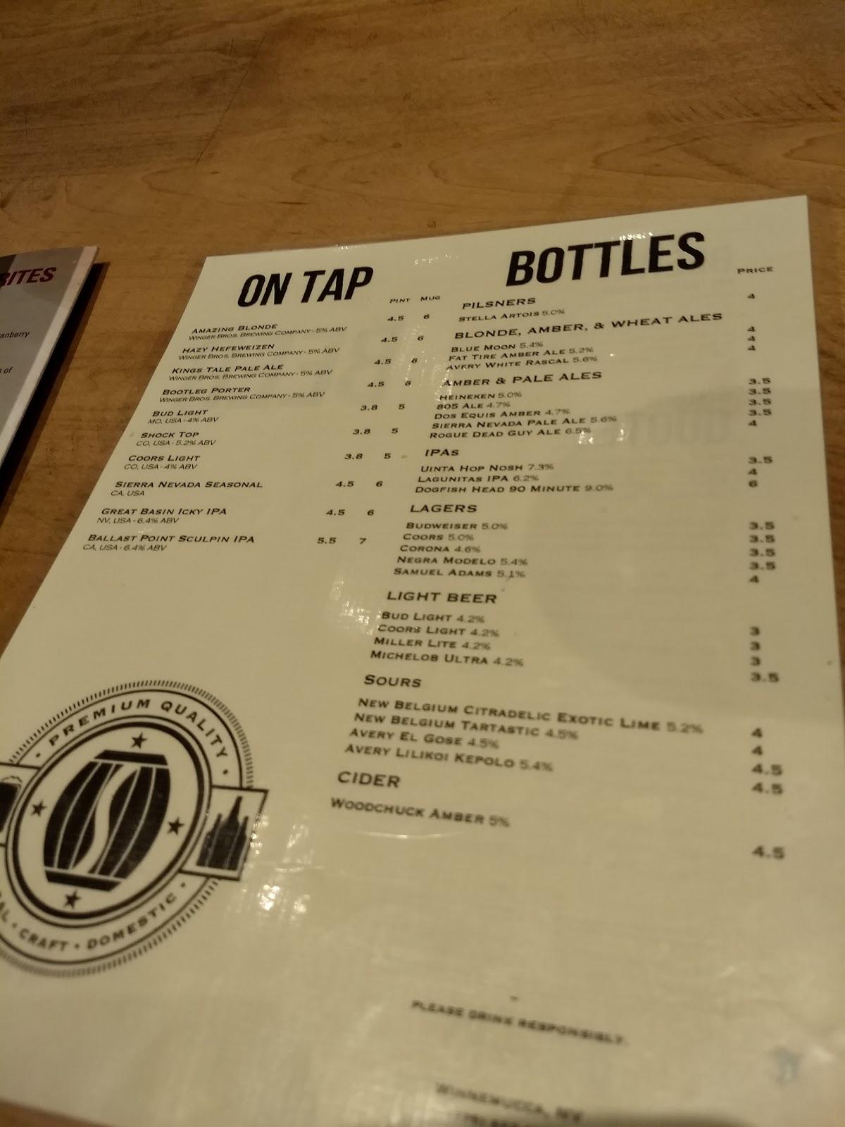 Menu at WINGERS Restaurant, Winnemucca