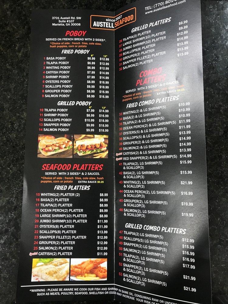 Menu at Austell Seafood Market restaurant, Marietta