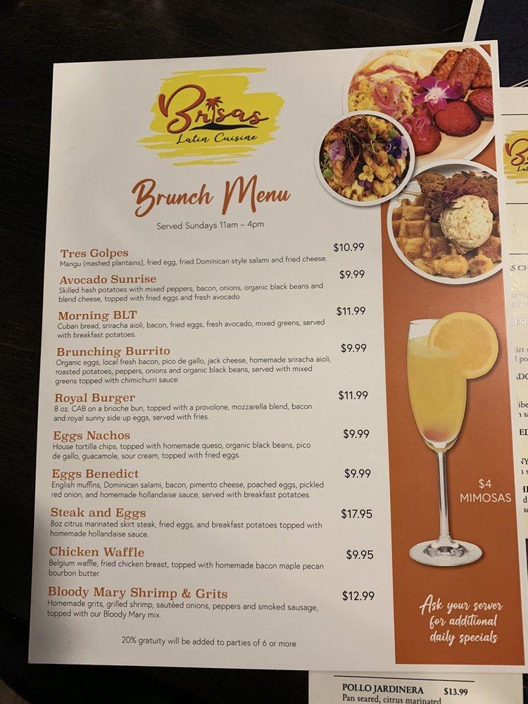 Menu at Brisas restaurant, Goldsboro
