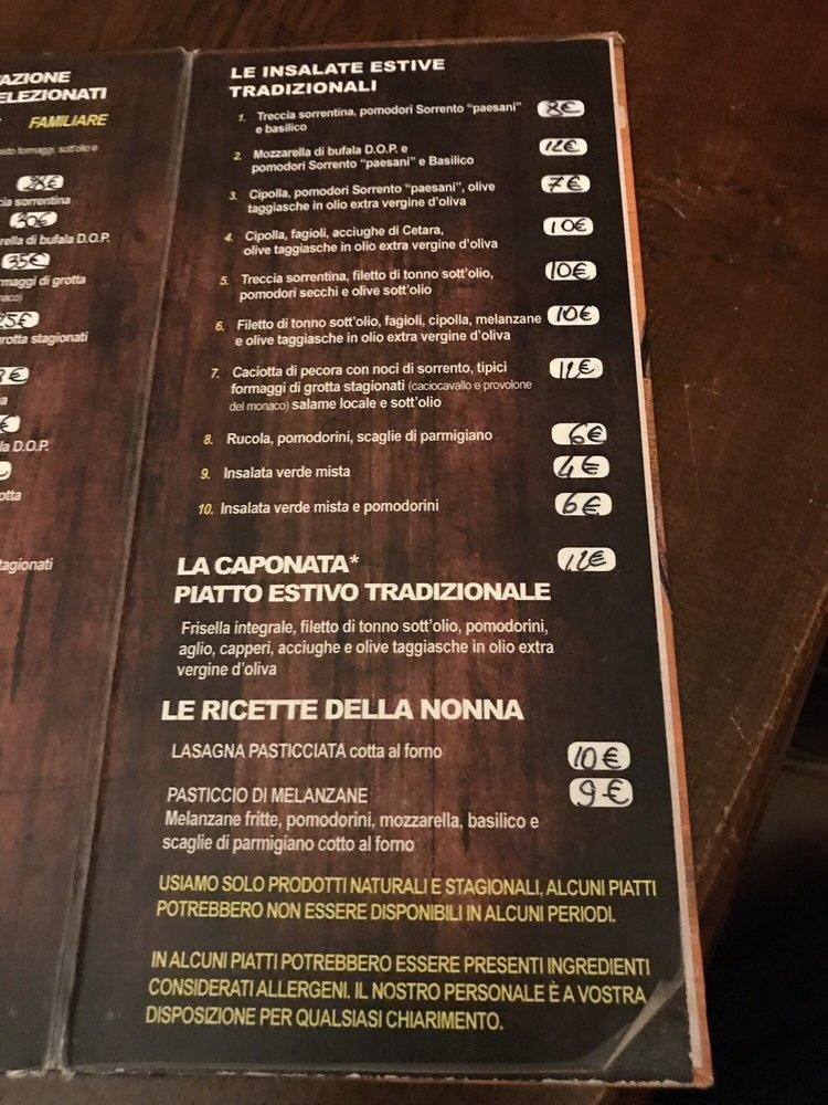 Menu at Da Ciro Taverna restaurant, Sorrento