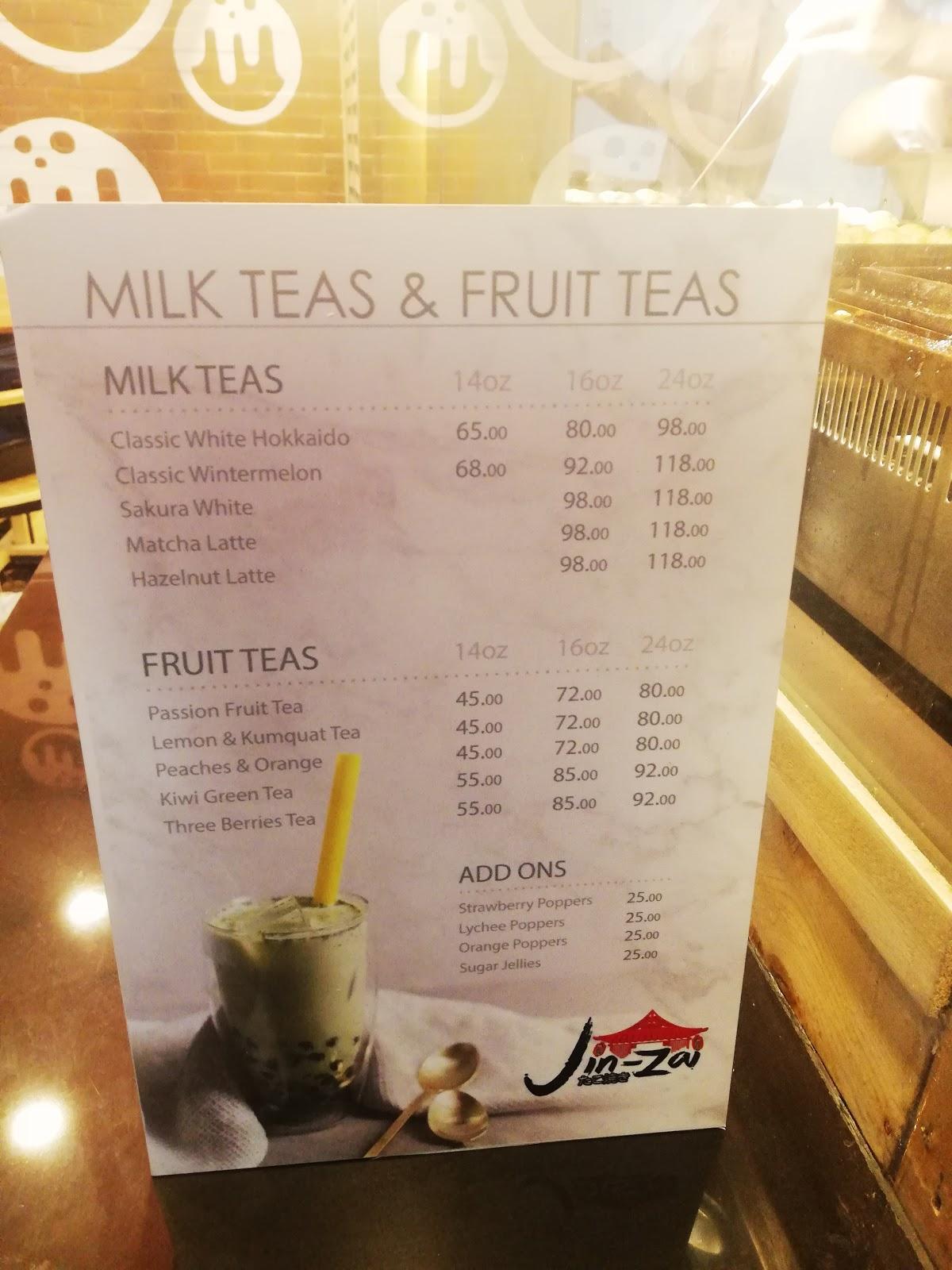 Menu at Jin-zai Takoyaki restaurant, Makati, The Century Mall