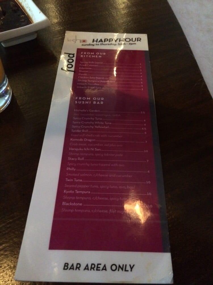 Menu at Le Shio restaurant, Wilmington