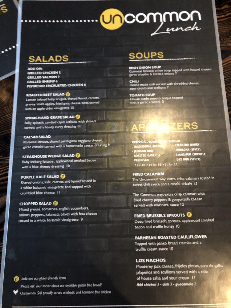 Menu at Uncommon Grill steakhouse, Watertown