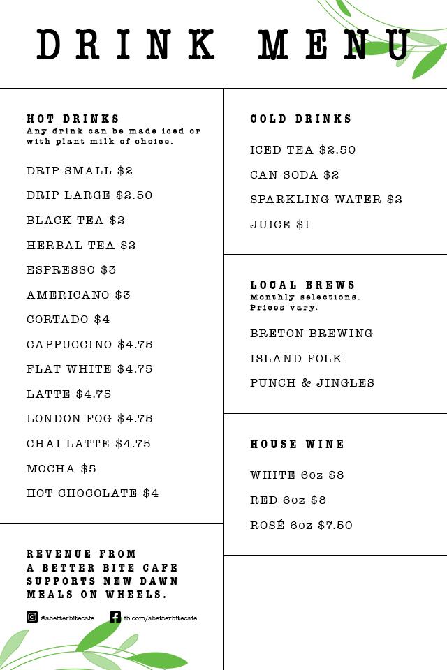 Menu at Cafe Marie, Sydney
