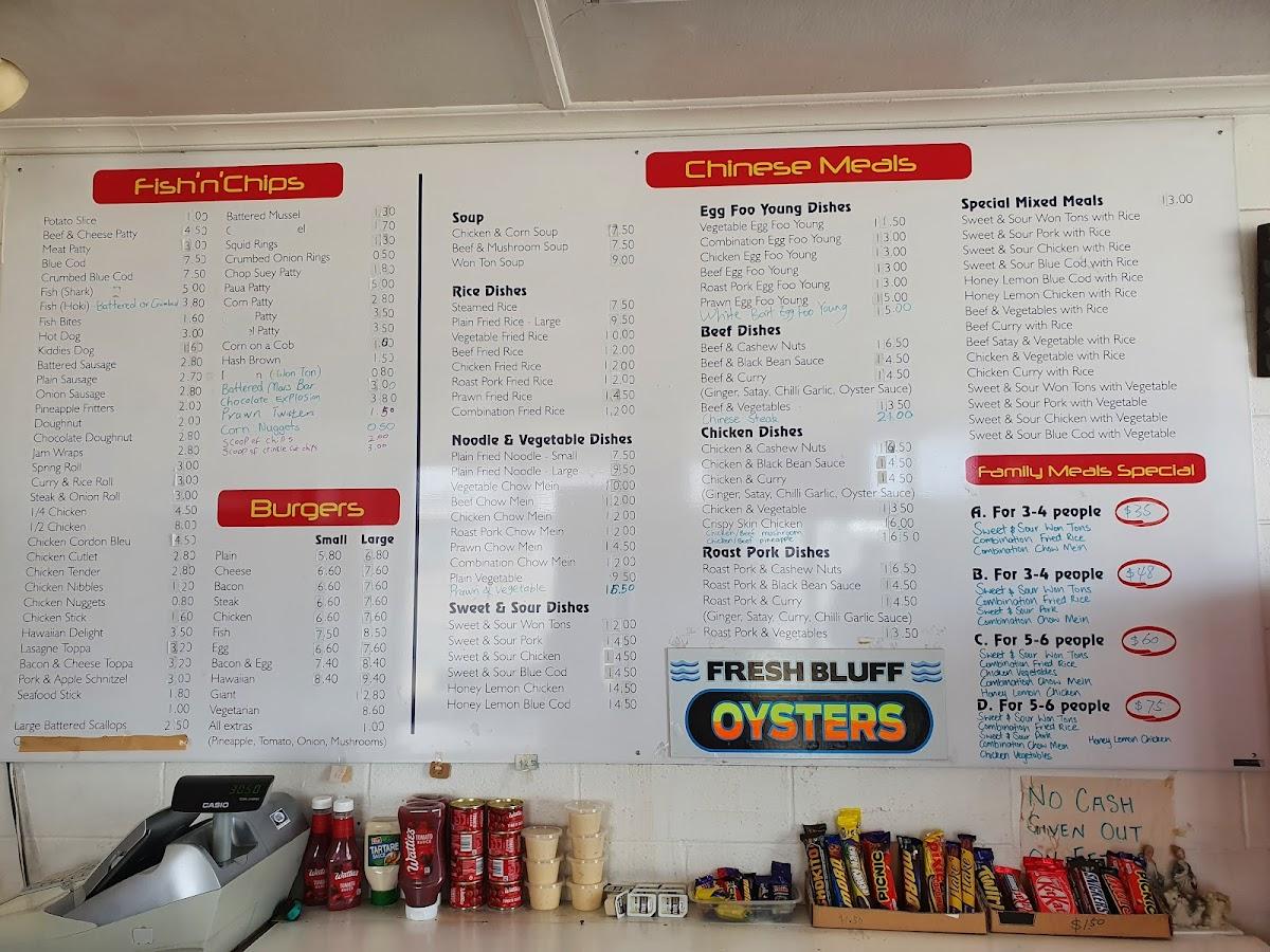 Menu at Albatross Fish Supply fast food, Invercargill
