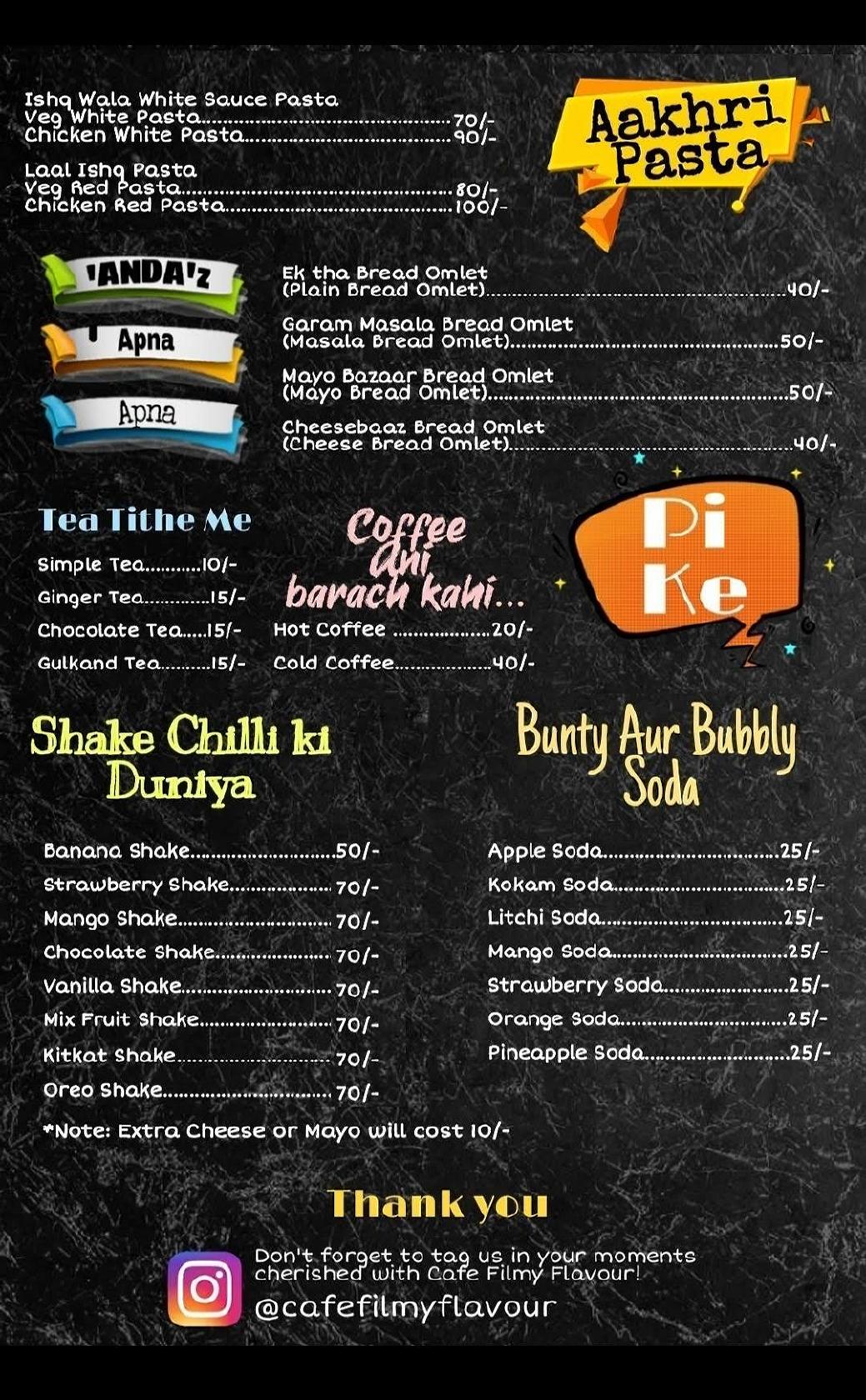 Menu at Cafe Filmy Flavour, Lonere
